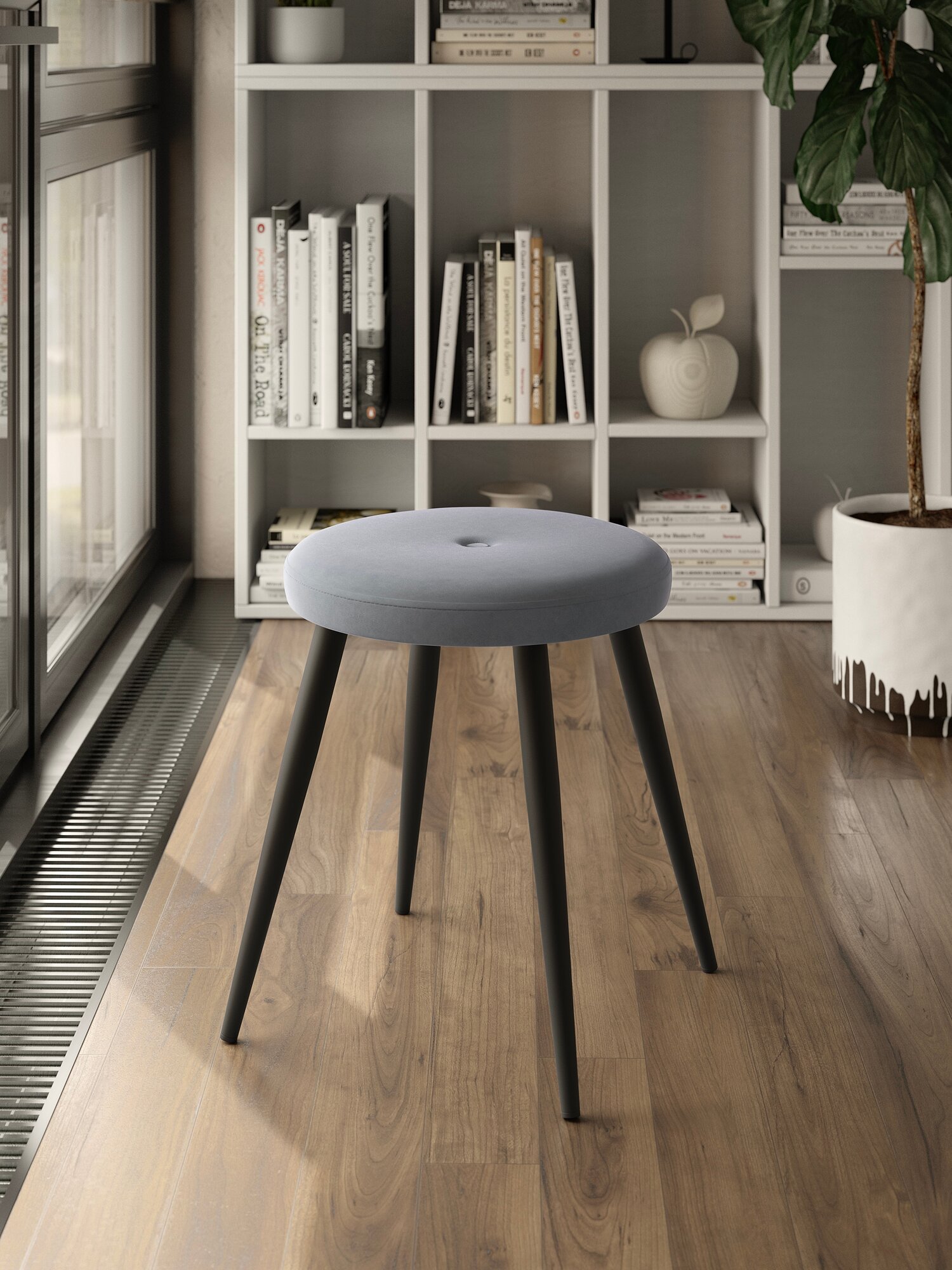 Табурет для кухни мягкий велюр серый лофт для дома, современный дизайн для квартиры и дома