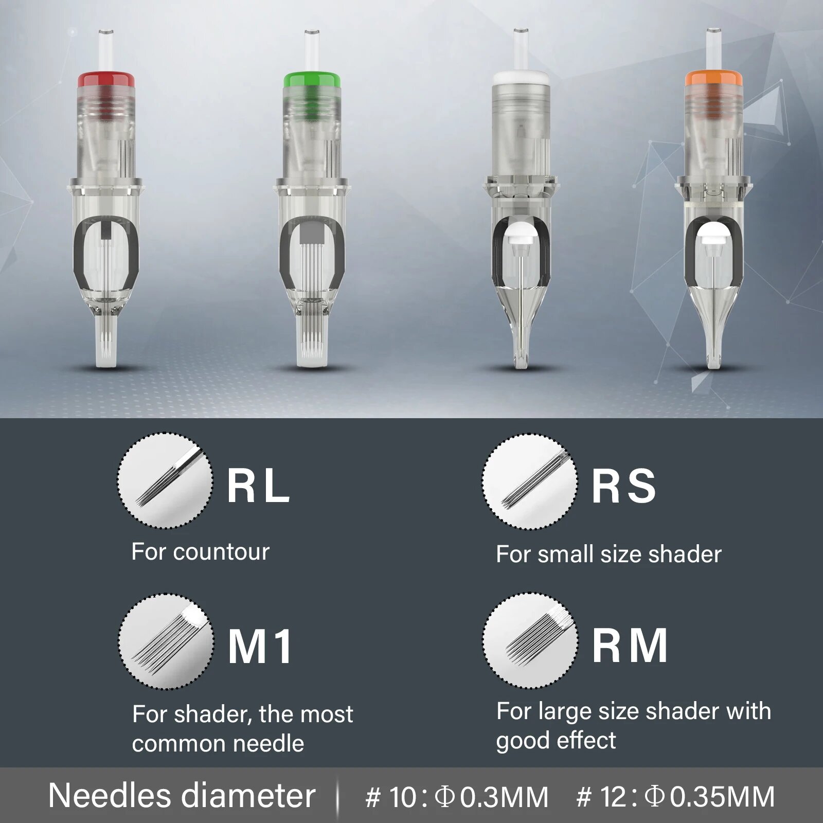 Набор игл для татуировки EZ Revolution RL RS RM Magnum 20 шт. 3RL 5RS 7M1 9RM, 0.30mm