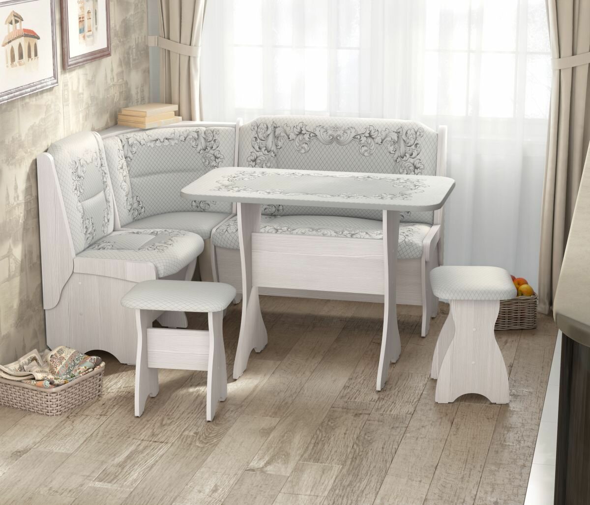 Кухонный уголок Оливия Бодего Светлый/D-1 Борнео Милк/Бодего Светлый