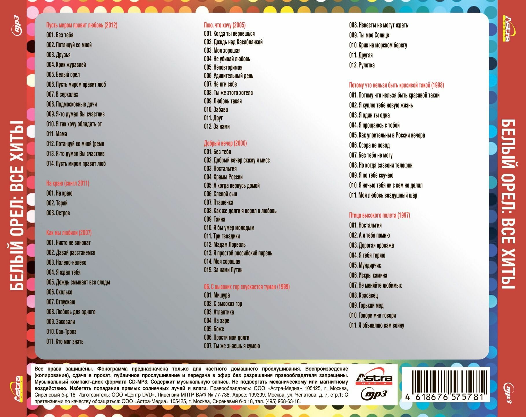 Белый Орел - Все Хиты (МР3) (запись на CD-R) — фото 1