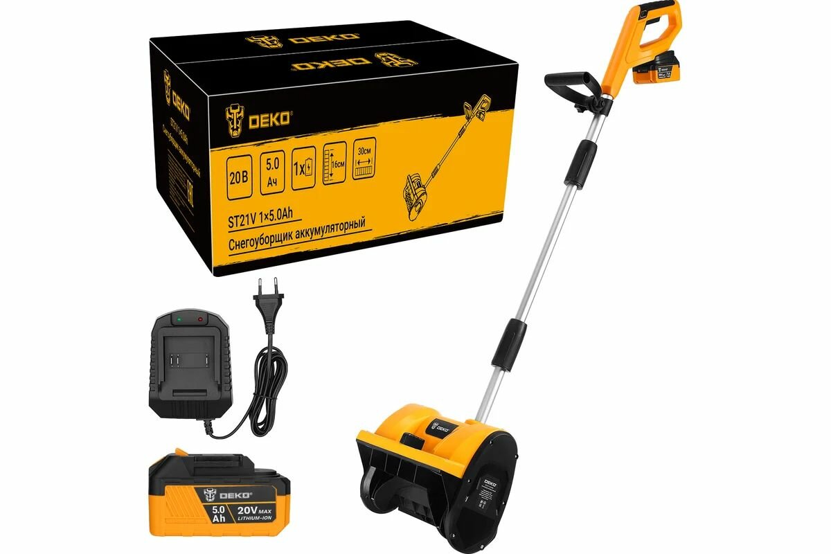 DEKO Снегоуборщик аккумуляторный ST21V, 20В, 1х5,0Ач 085-4443