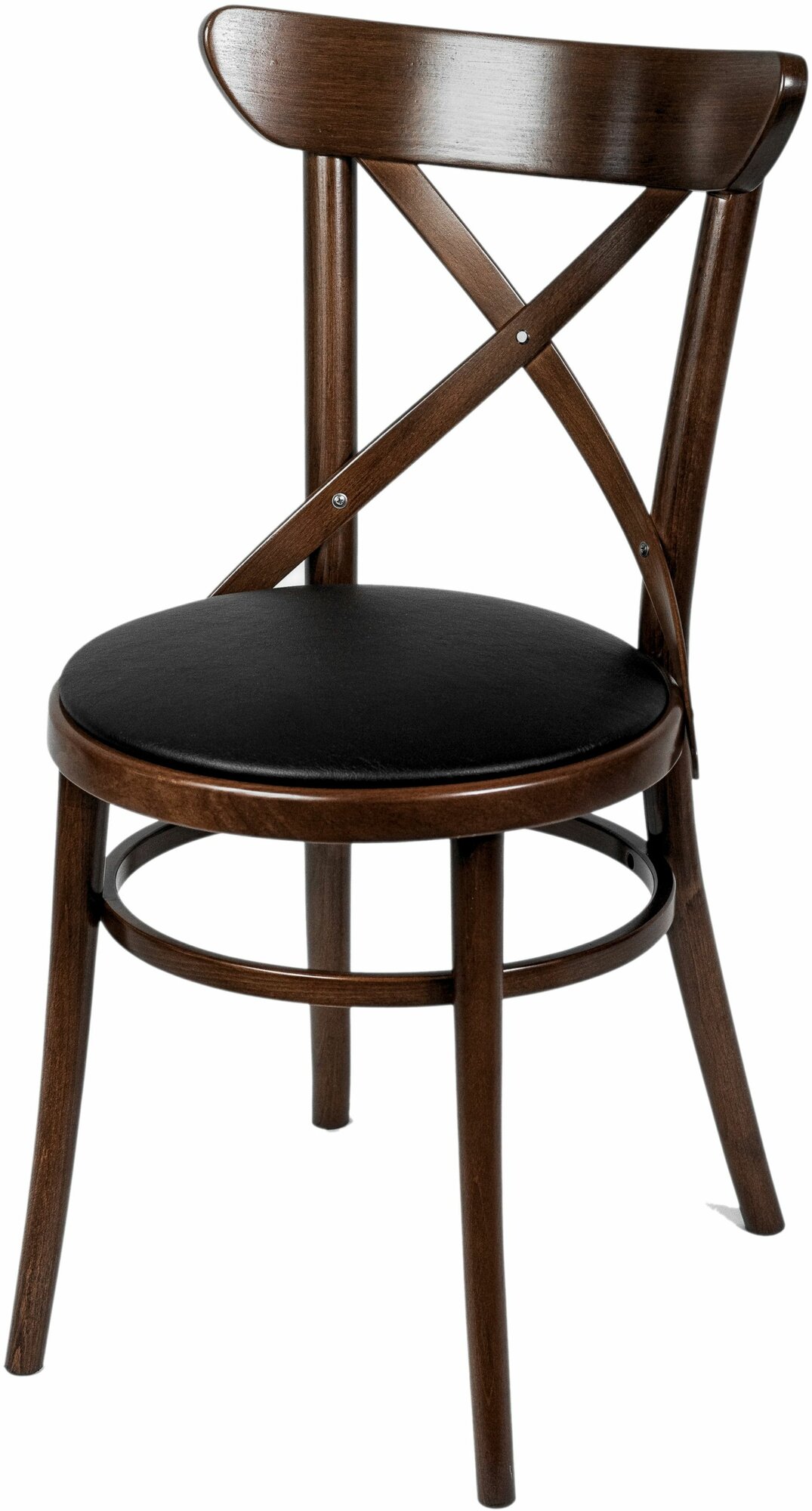 Ambe Стул венский деревянный кухонный со спинкой Виен темный орех, коричневая экокожа