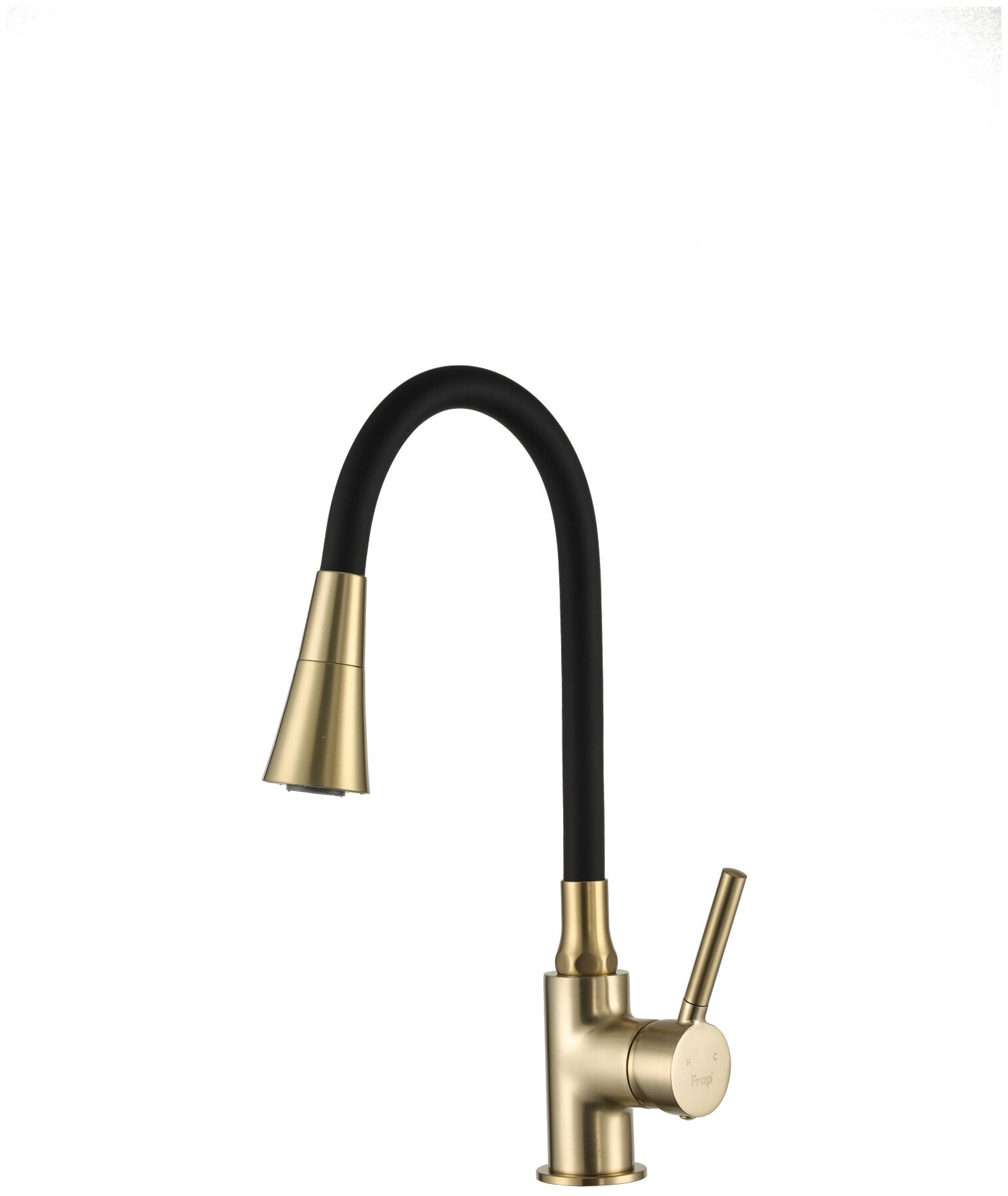 Смеситель для кухонной мойки Frap F4044-3 с гибким изливом, матовое золото/черный