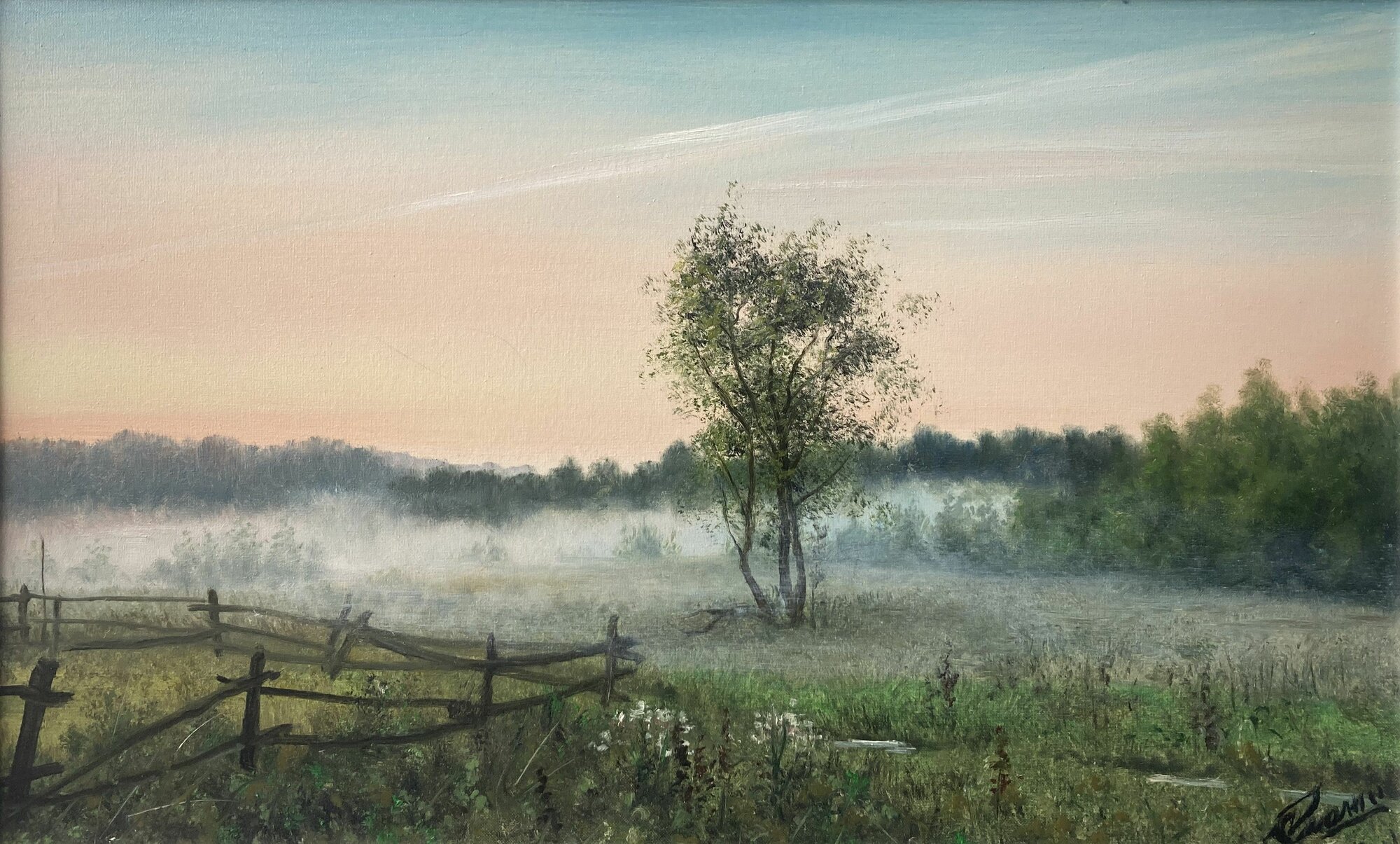 ART-Salon at Oktyabrskaya "Рассвет за околицей", 52х83 см, холст, масло, авторская работа
