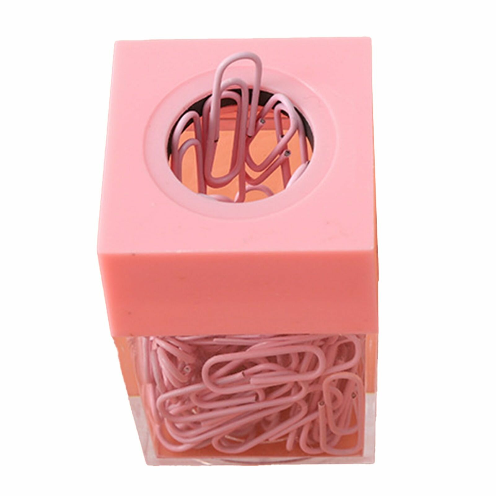 Магнитный диспенсер для скрепок (розовый, прозрачный, офисный)