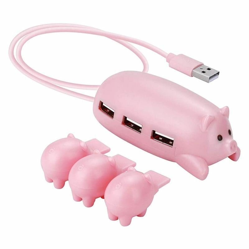 Милый USB-концентратор 2,0, розовая мама-свинья с 3 декоративными крышками в виде поросят, отличные подарки для влюбленных, декор