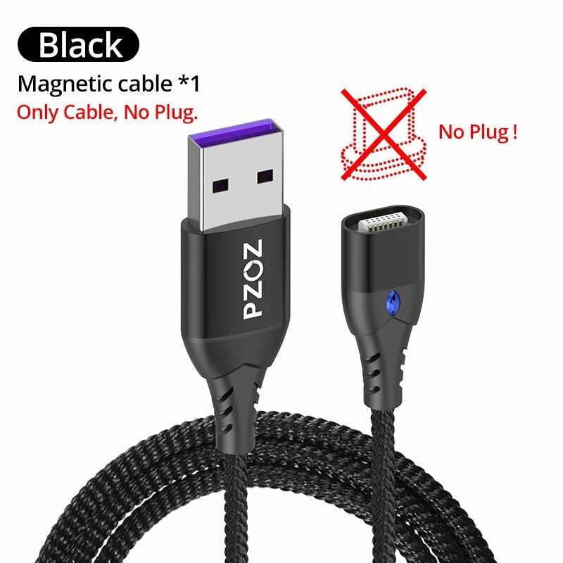 PZOZ 5A Магнитный кабель типа C Сверхбыстрая зарядка Кабель Micro USB USB C Магнитное зарядное устройство для iPhone Huawei Xiaomi Телефонный провод Шнур Black 1m No Plug