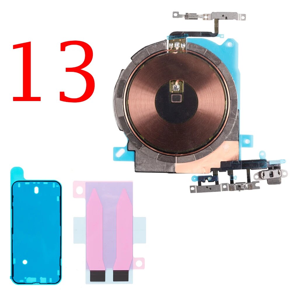 NFC-чип для iPhone X, XR, XS, 11, 12, 13 Pro Max, беспроводное зарядное устройство, панель, катушка, наклейка с кнопкой громкости, гибкий кабель 13