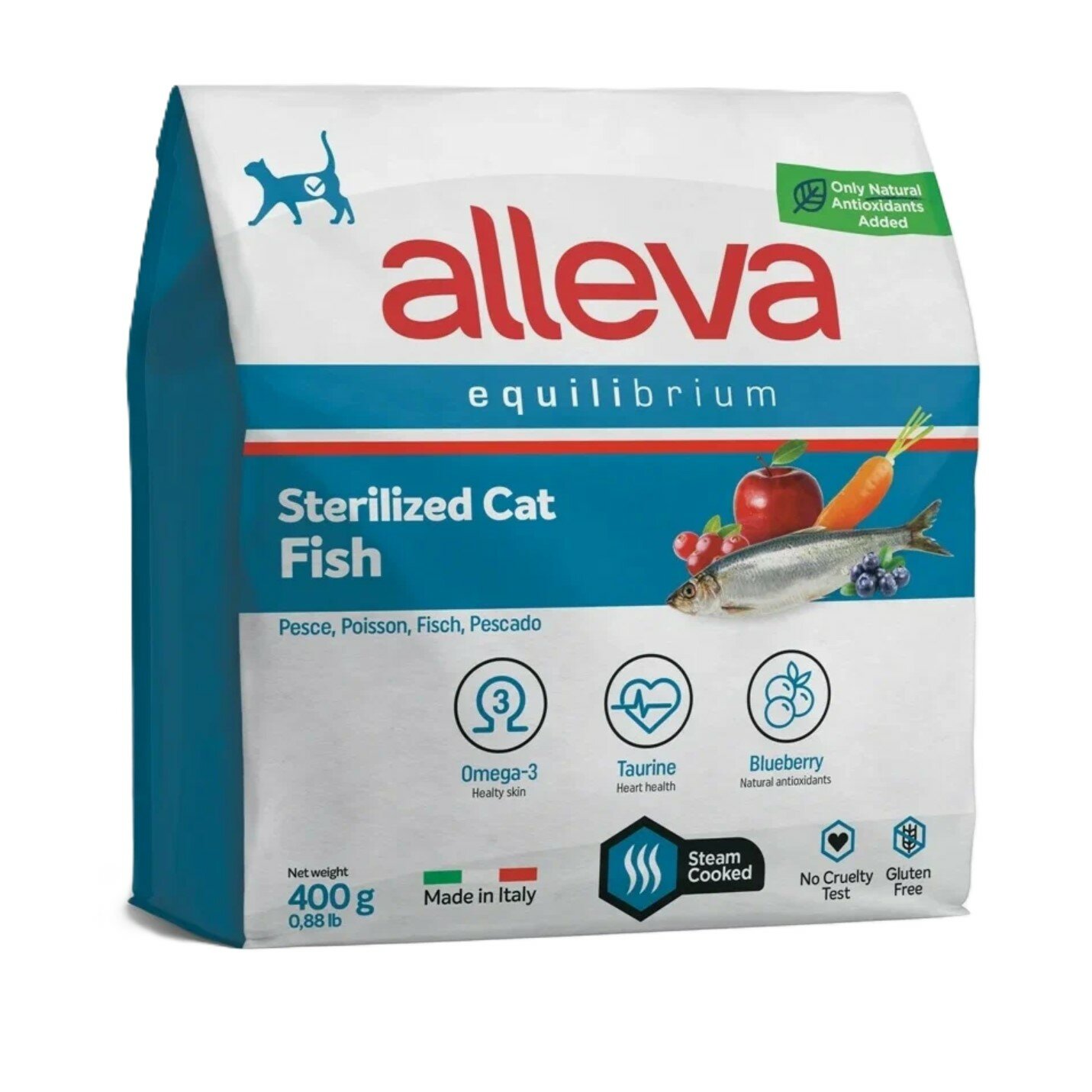 ALLEVA EQUILIBRIUM Сухой корм для кастрированных котов и стерилизованных кошек с рыбой 400г