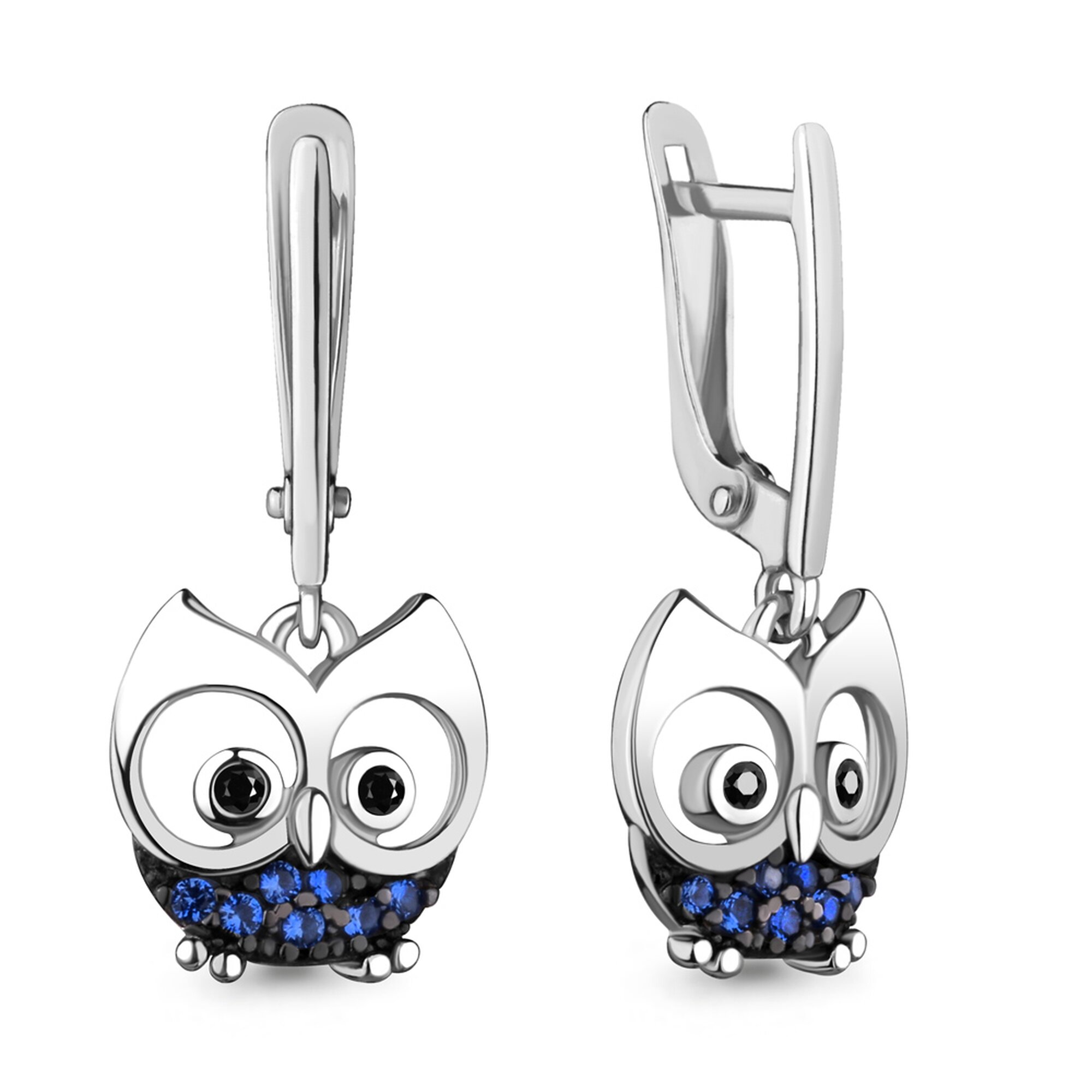 Серьги, серебро, 925 проба, родирование, сапфир синтетический, кристалл