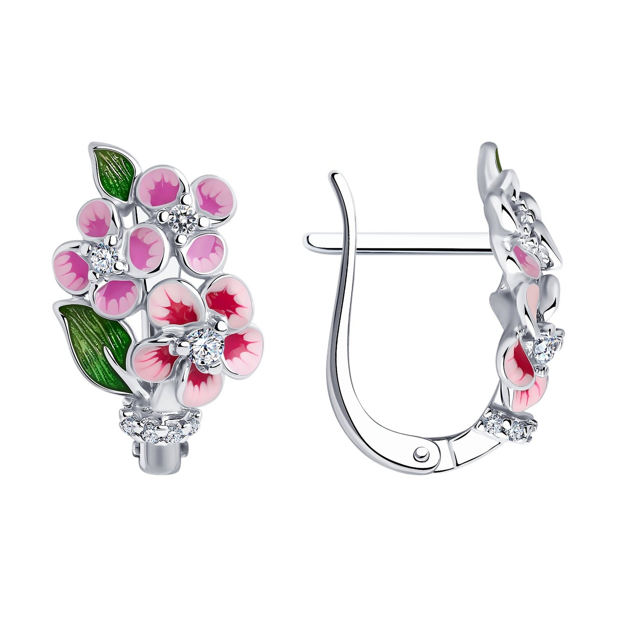 Серьги, серебро, 925 проба, родирование, фианит, эмаль