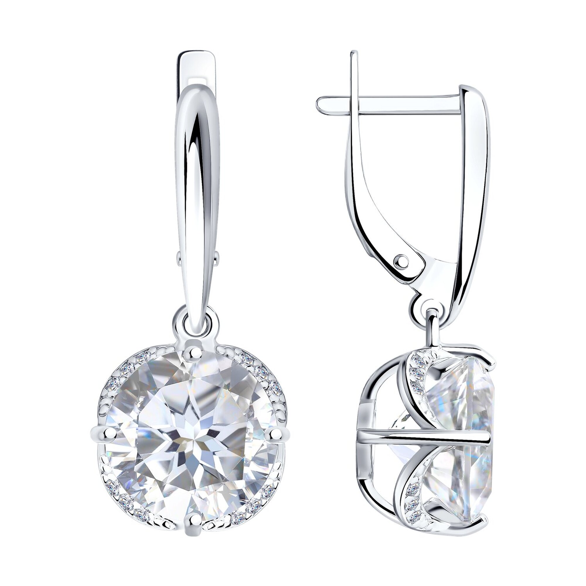 Серьги, серебро, 925 проба, родирование, фианит, горный хрусталь