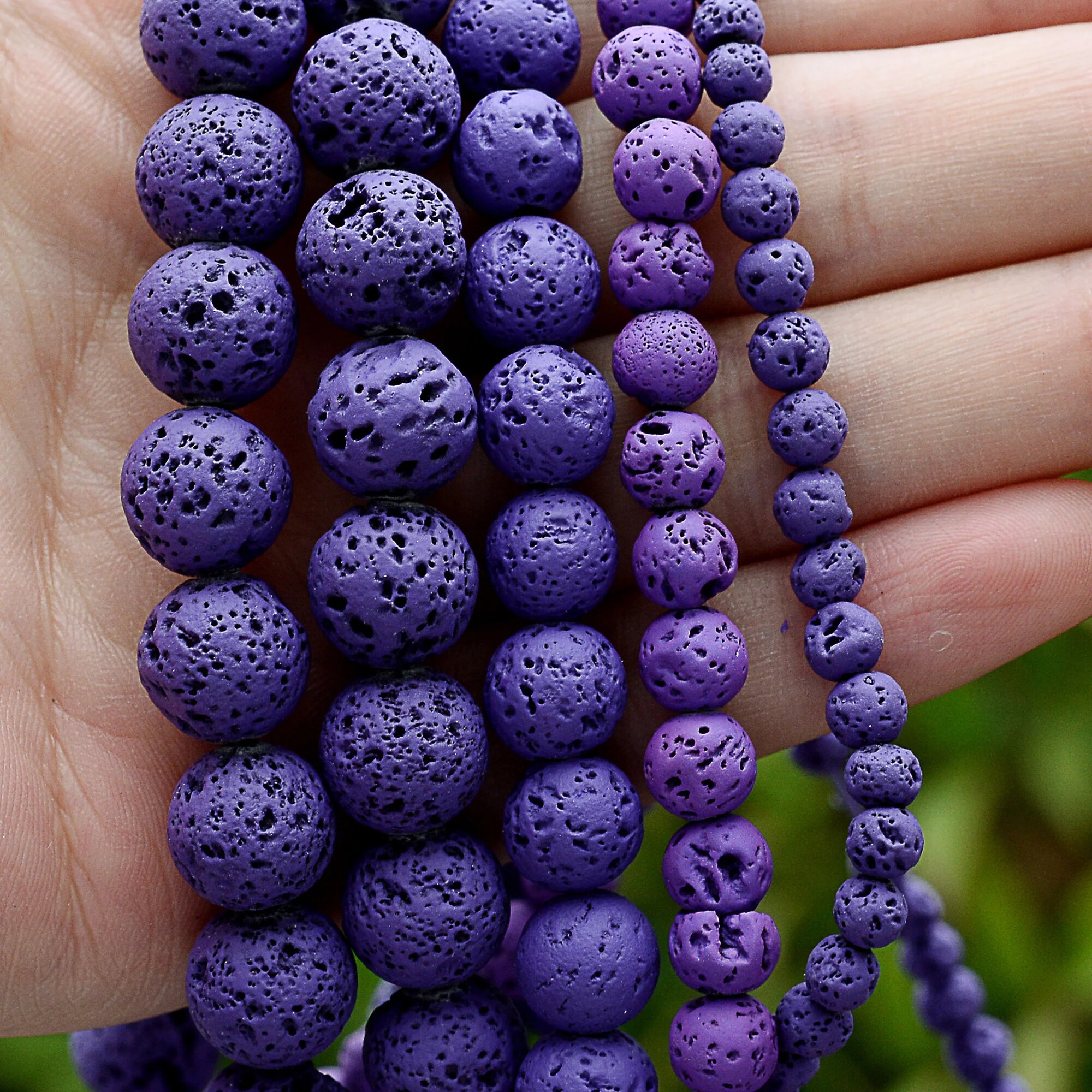 Бусины из вулканической лавы Fathand 24 цветов 4-12 мм Фиолетовый, 4mm approx 91 beads, Purple