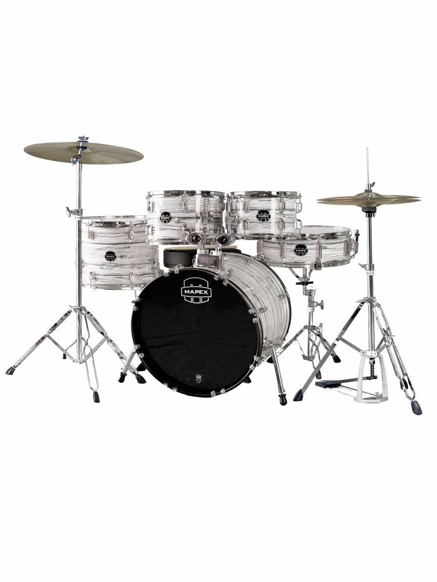 Mapex CM5844FTCFI Ударная установка из 5-ти барабанов Junior, COMET series: BD1816, TT1007, TT1208, FT1412, SD1450, педаль P250, стойки: H250, C250, S250S, стул T400S, тарелки 14" HIHAT + 16"CRASH, цвет WHITE MARBLEWOOD