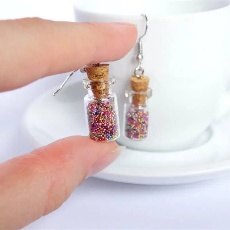 Серьги-подвески из стекла "Радужная банка для конфет" Ganchang