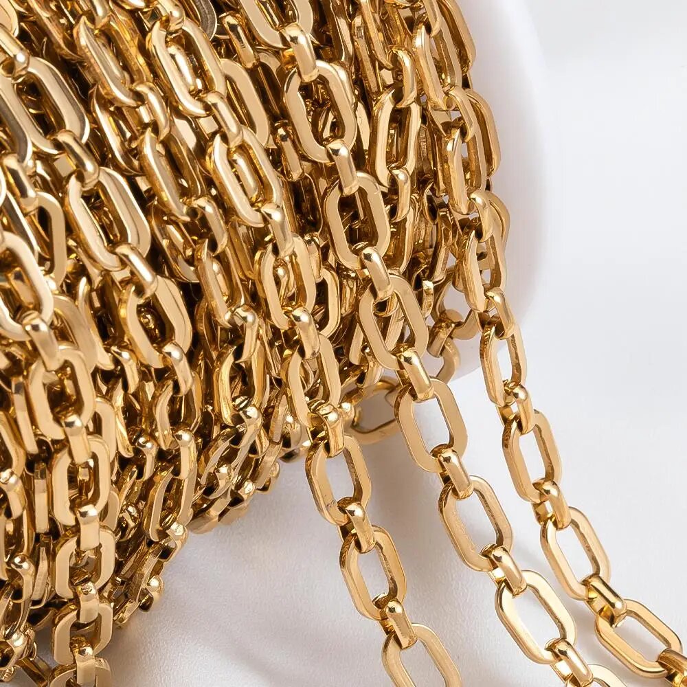 Золотые матовые квадратные цепочки из нержавеющей стали 1 м GD-10.5x6.5mm