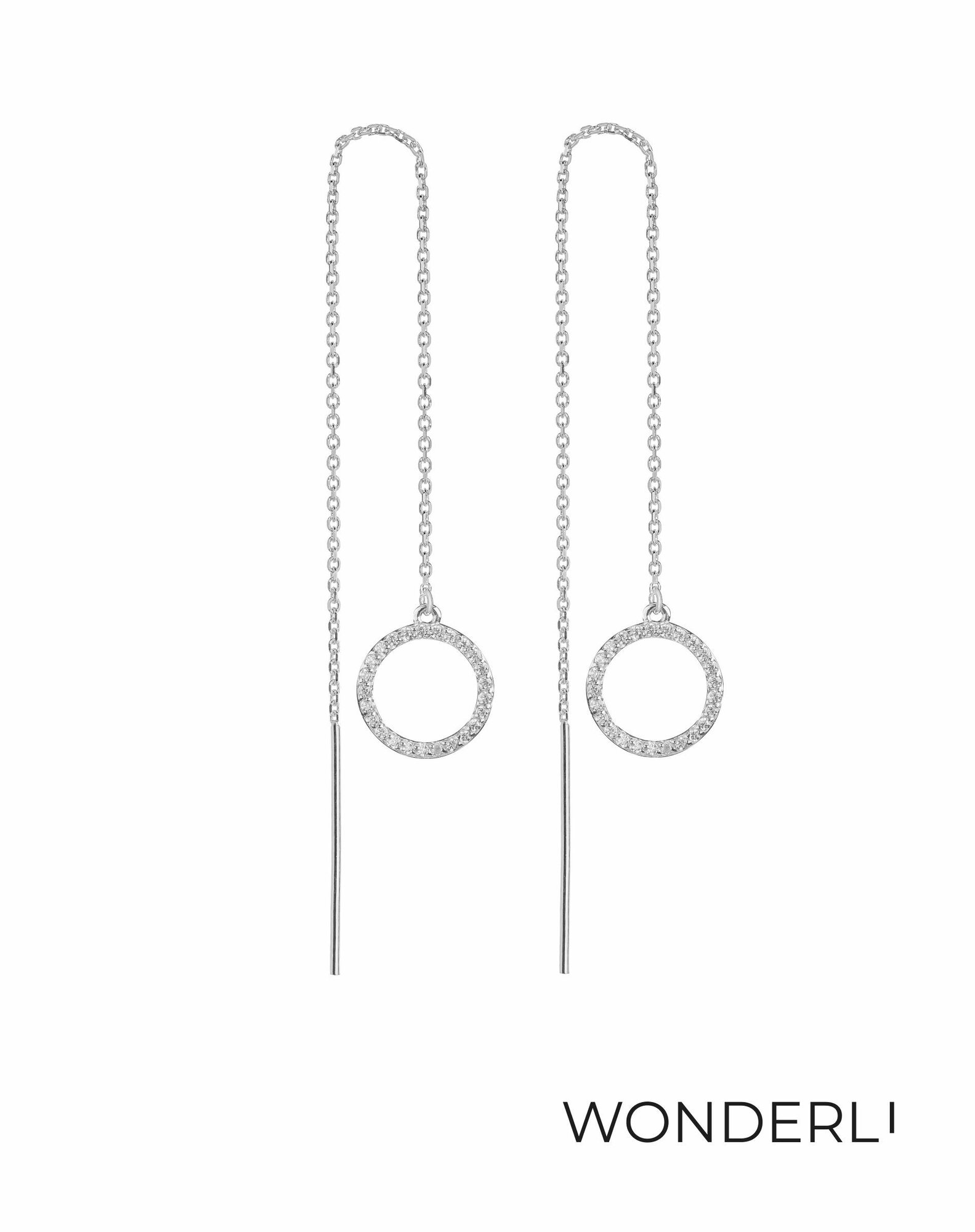 Серьги цепочки, с подвесками, серебро, 925 проба, родирование, фианит