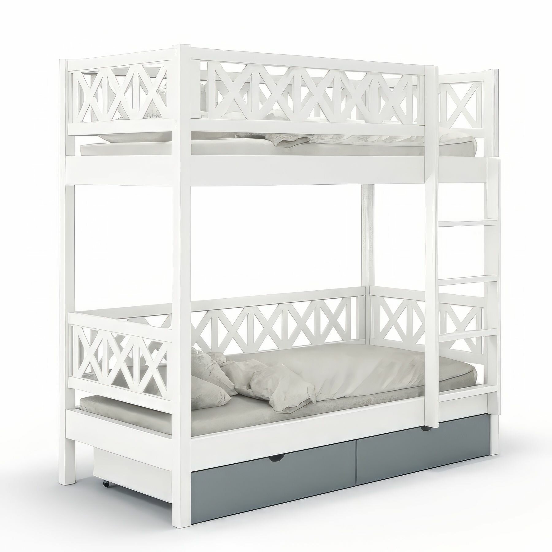 Meblevka Детская кровать двухъярусная Прованс 2 / Двухъярусная кровать для детей Прованс 2, 198х87х185, белый фасады серый