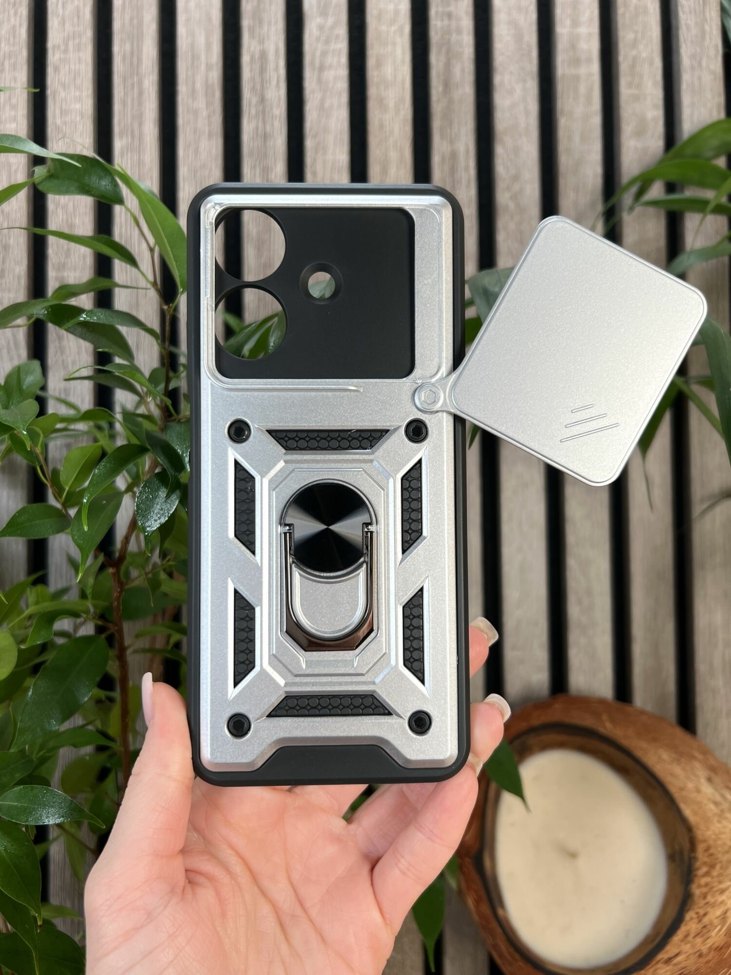 Чехол противоударный armors на Realme Note 60 и Note 60X / Реалми Ноте 60 и 60Х с защитой камеры (Серебряный)