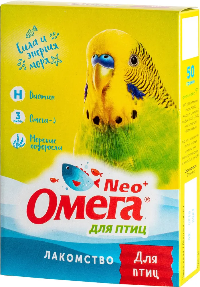 Лакомство Омега Neo+ мультивитаминное с биотином для птиц (5шт х 50 г)