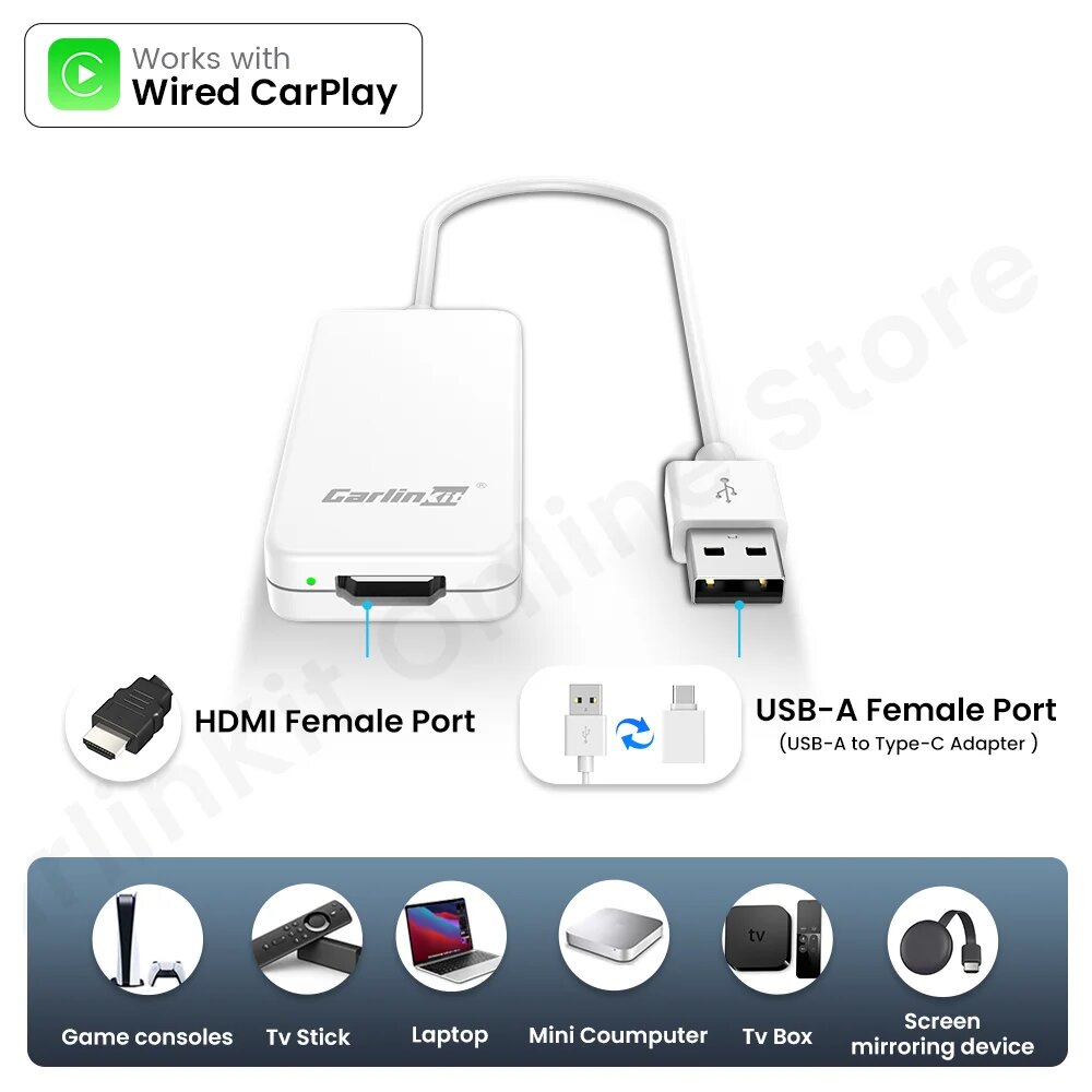 Адаптер Carlinkit Carplay к HDMI для проводного Carplay PS5, переключатель ТВ-палки, ноутбука Mac, мини-адаптер для зеркала экрана, ТВ-приставка