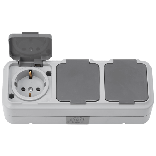 Розетка Bylectrica пралеска аква РА16-0132, с заземлением, 3 гнезда, IP54