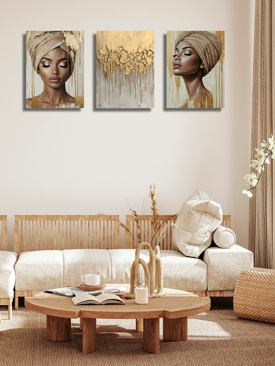 Комплект картин на холсте LOFTime 3 шт 30Х40 Девушка в тюрбане беж зол К-1189-3040