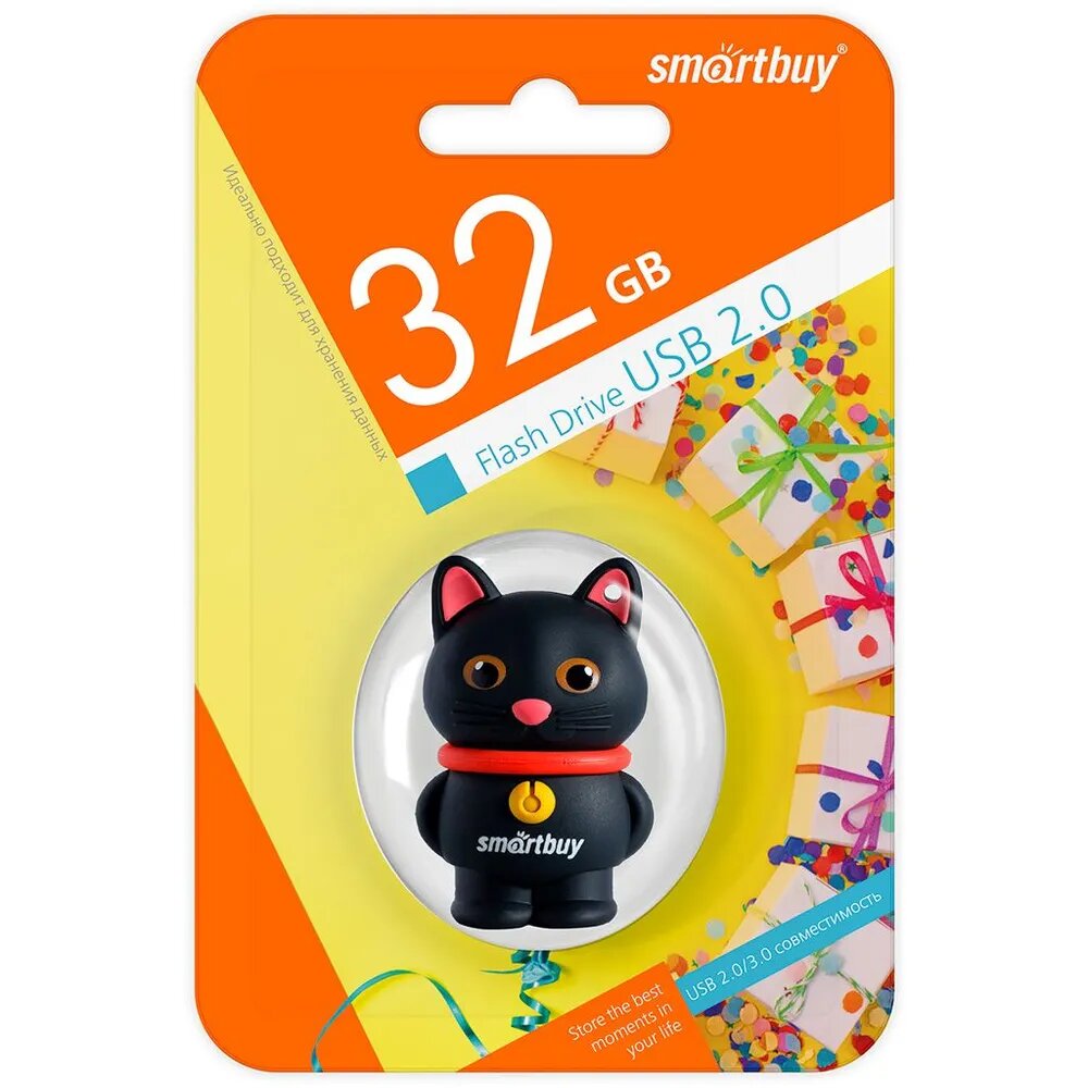 USB флеш накопитель 32 Gb SmartBuy Wild series Котенок черный (SB32GBCatK)