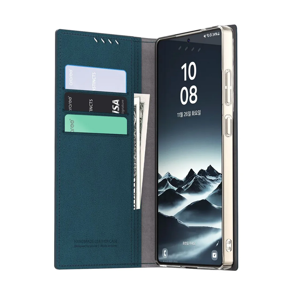 Чехол-книжка Samsung S25Ultra Araree Mustang Diary, искусственная кожа, синий