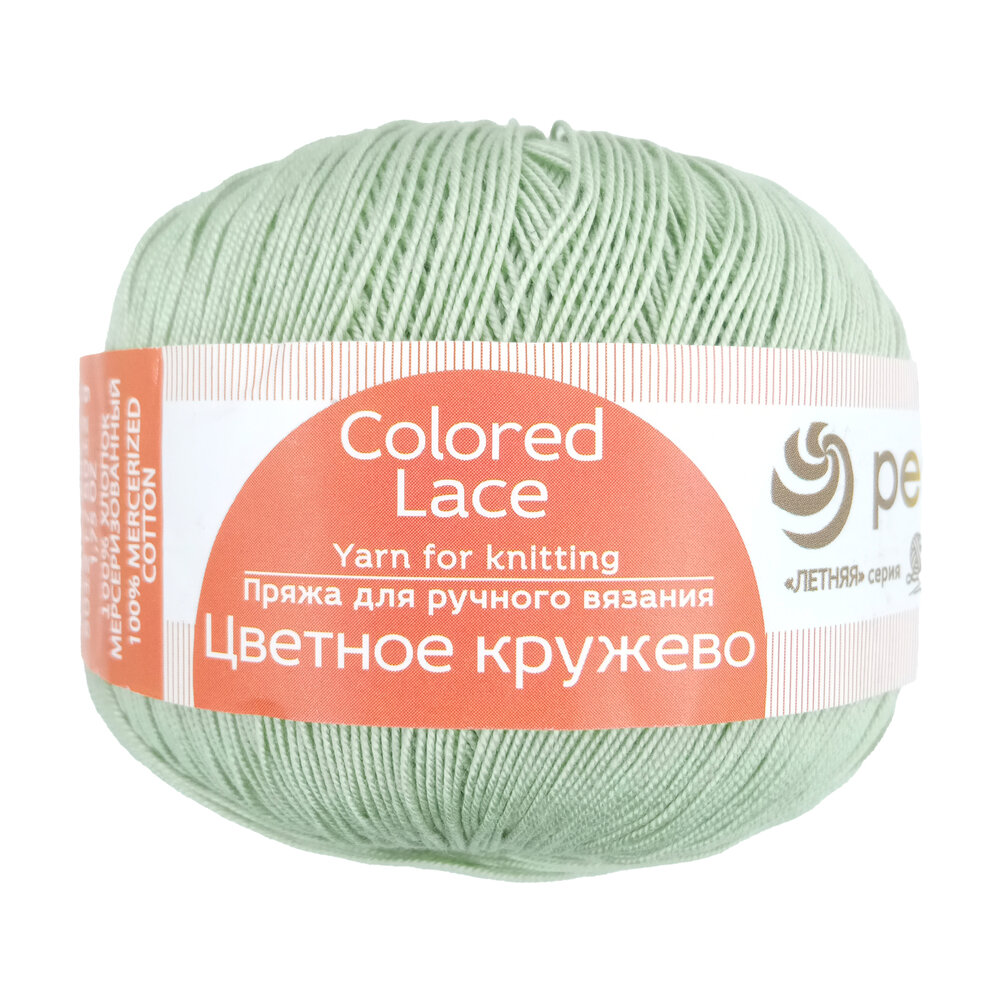 Пряжа для вязания Пехорка Цветное кружево 009 зеленое яблоко 1 моток 50 гр/475 м 100% мерсеризованный хлопок