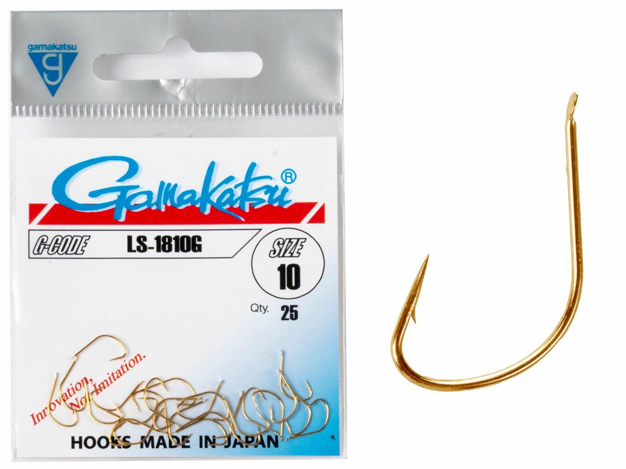 Крючки для рыбалки одноподдевные металлические набор на щуку и сома, Gamakatsu LS-1810G HOOKS GOLD разм. 10 25шт. по 1 упак, снасти карповые летние Япония