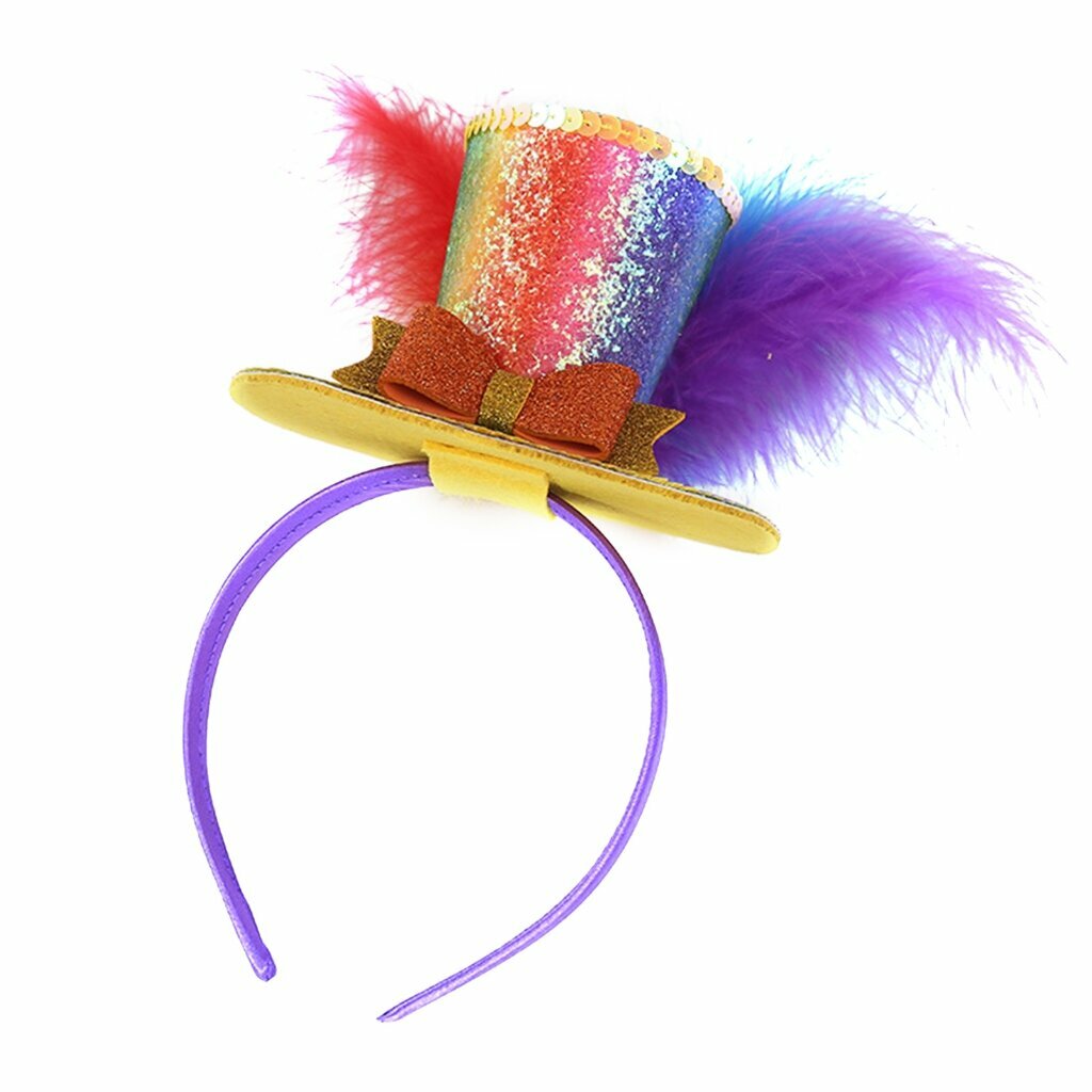 Fun Costume Hairband with Sequins Feathers Stylish Party Flat Top Hat Headband Halloween Party Dress Up Props Headband