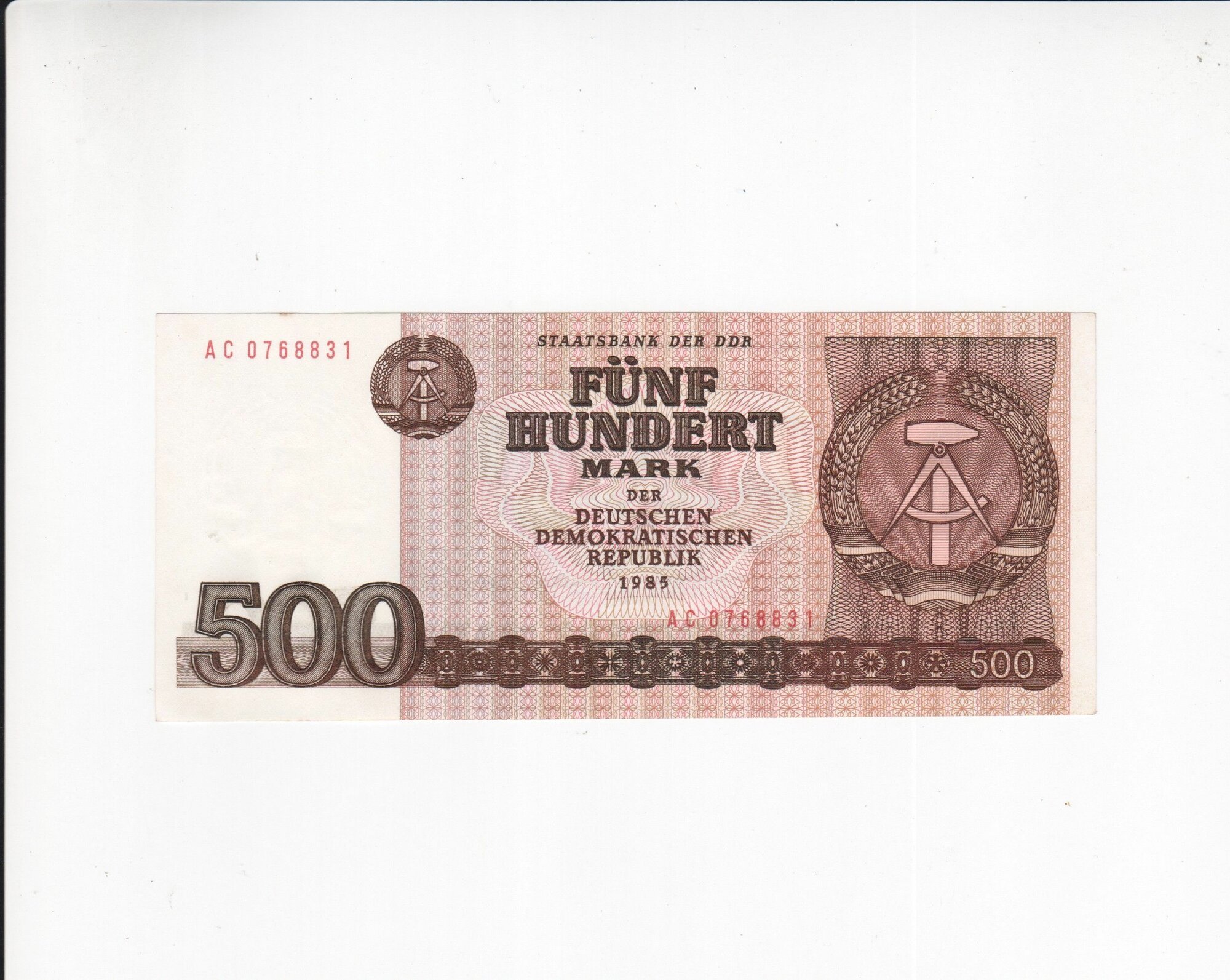 ГДР 500 марок 1985 год UNC самый большой наминал