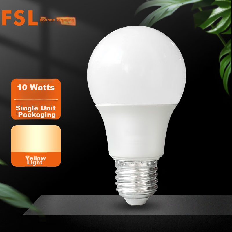 FSL Foshan Lighting LED Bulb, 10W High-Power Energy-Saving Globe Bulb, E27 Base, Dazzling Silver Yellow Light, 3000K