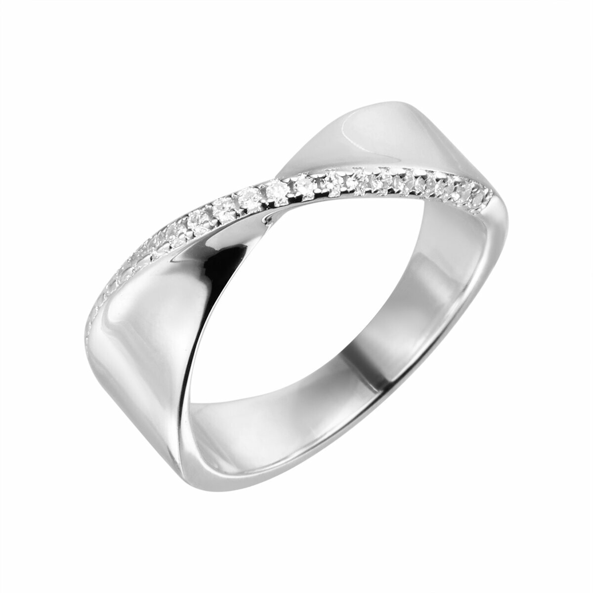 Кольцо тонкое, дорожка, серебро, 925 проба, родирование, фианит