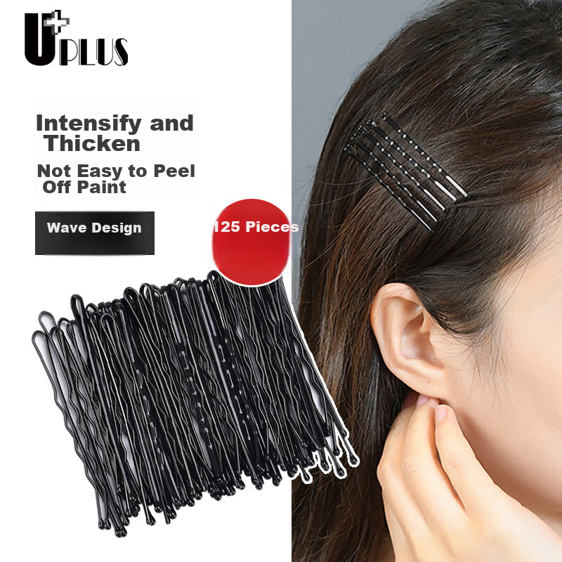 UPLUS Black Straight Clips And Wave Clips, 125 Pieces, Small Black Clips, Invisible Hair Clips, Bangs Clips, Side Clips
