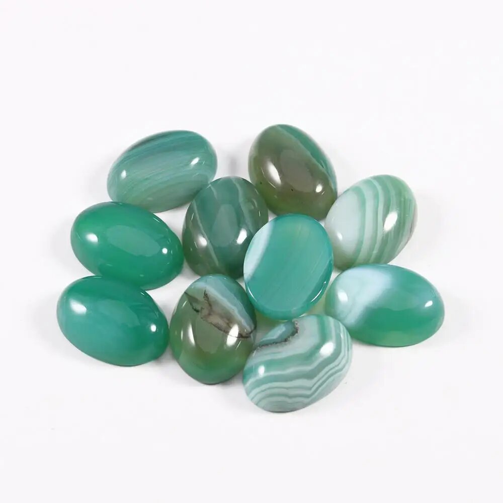Натуральный камень кабошон опал бирюза лазурит 10 шт Изумрудный, 18x25mm, Green striped agate