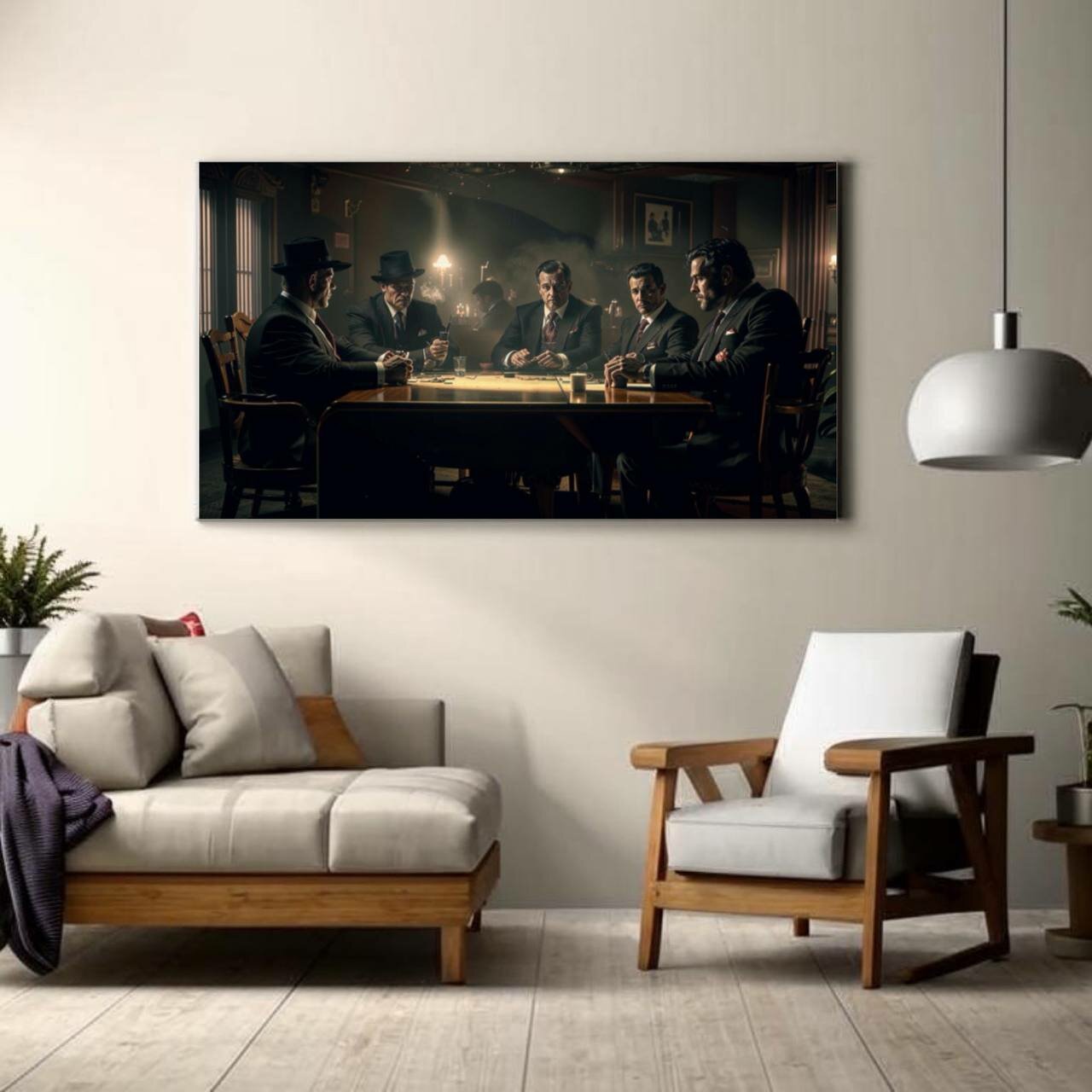 Картина на холсте Гангстеры, мафиози, за столом, 40*80 см