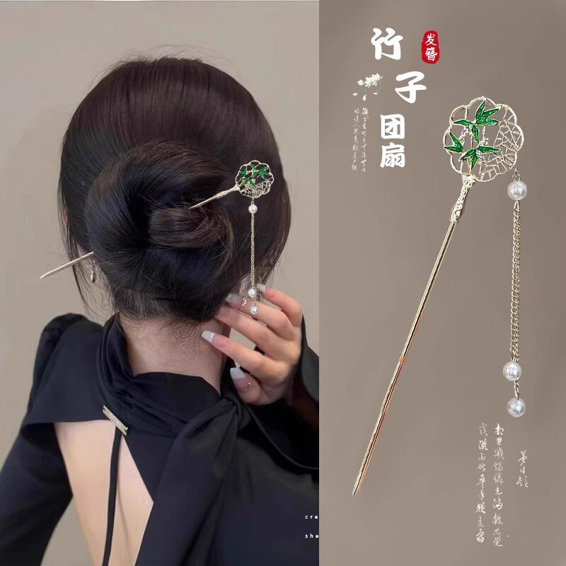 Заколка для волос Hanfu, бамбуковая, с кисточками