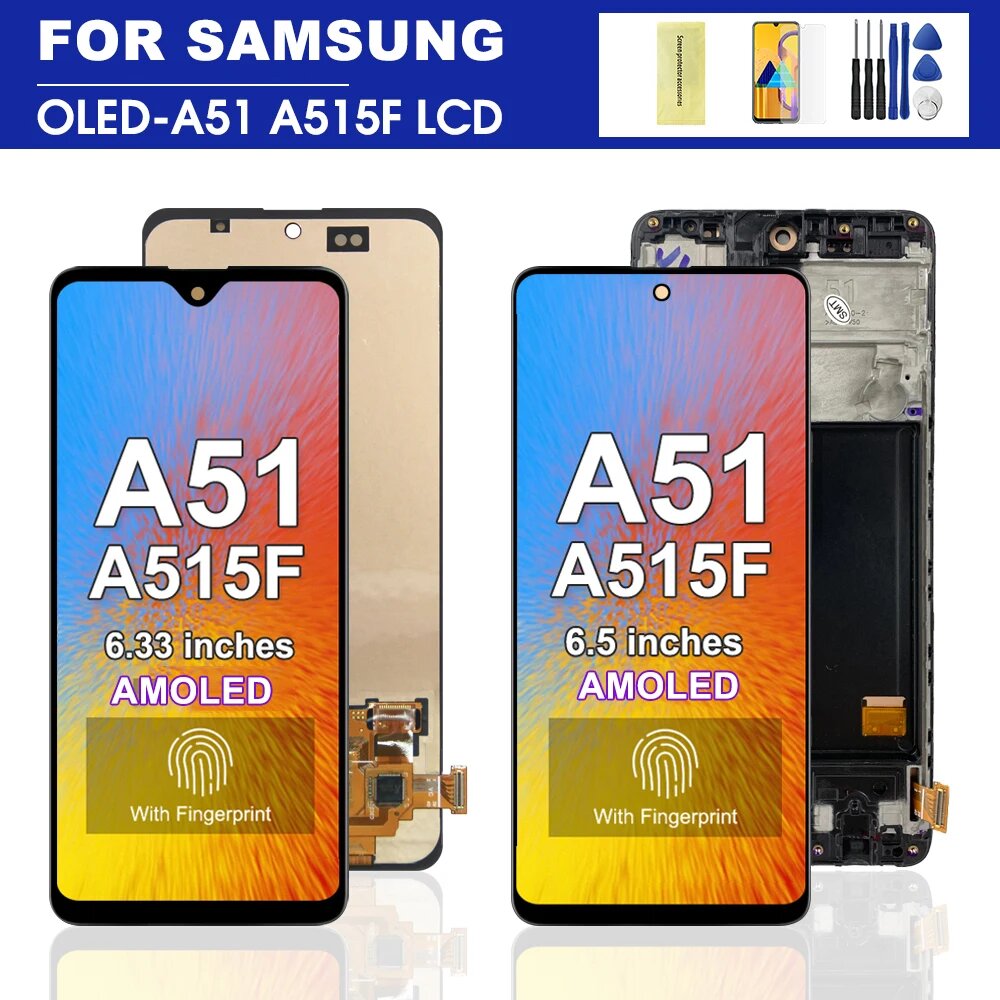Для AMOLED для Samsung A51 LCD A515F SM-A515F/DS A515F/DS A515F дисплей сенсорный 6.5 With Frame