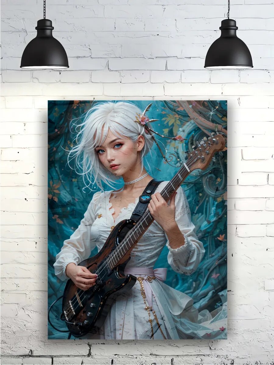 Картина на дереве OSB "Девушка с гитарой"