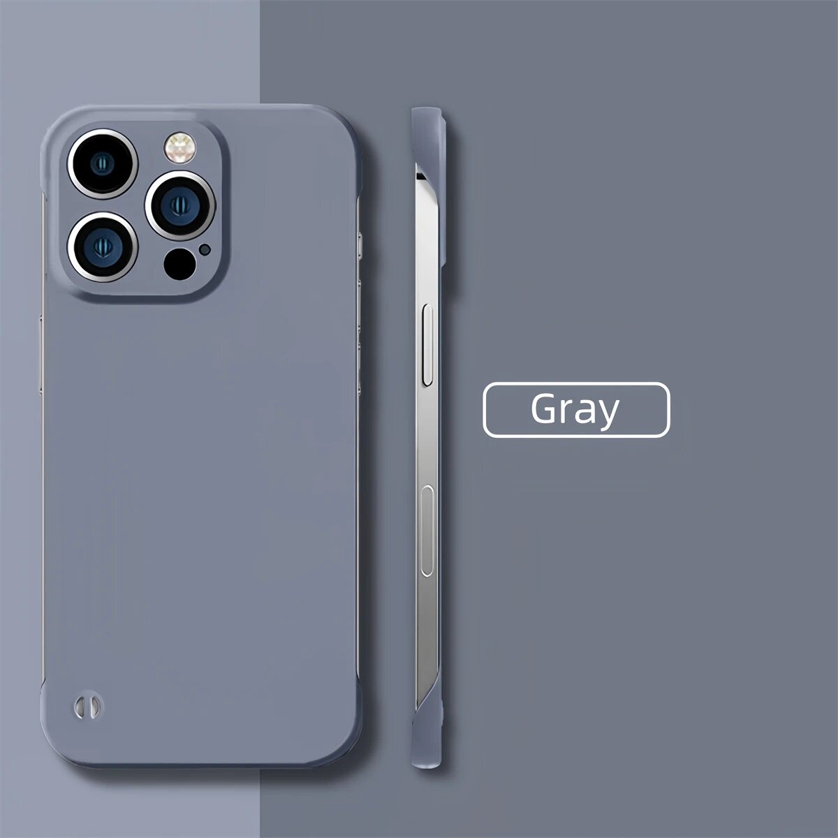 Для iPhone 16, 15, 14, 13, 12 Pro Max Plus, безрамный, приятный для кожи, Серый, Gray, For iPhone 13