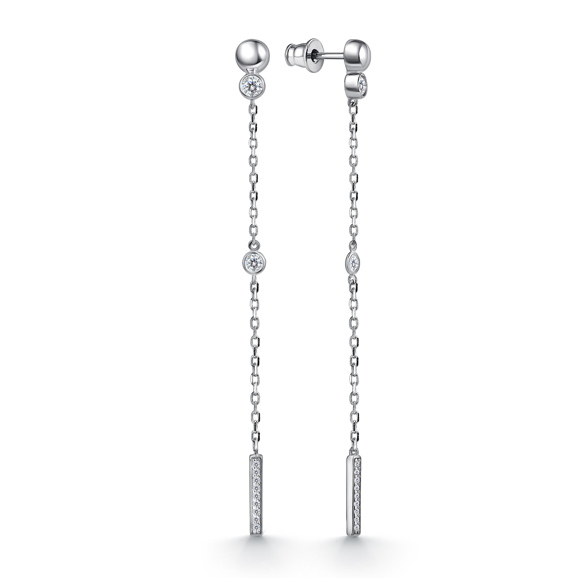 Серьги пусеты Diamant online, серебро, 925 проба, родирование, фианит
