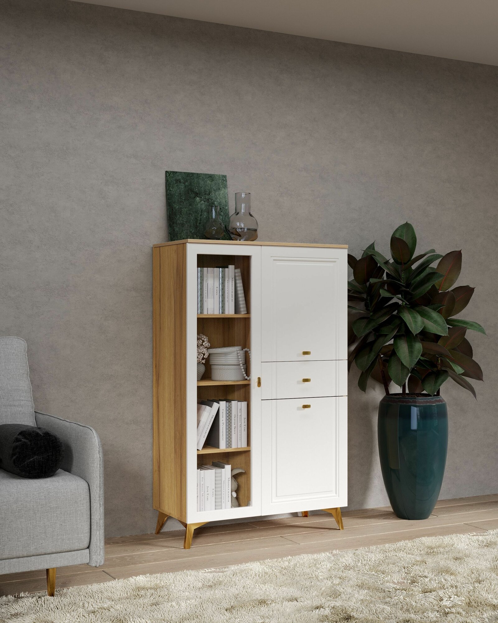 Шкаф Кураж Вега Сапфир, ЛДСП/МДФ, распашные двери, белый/коричневый