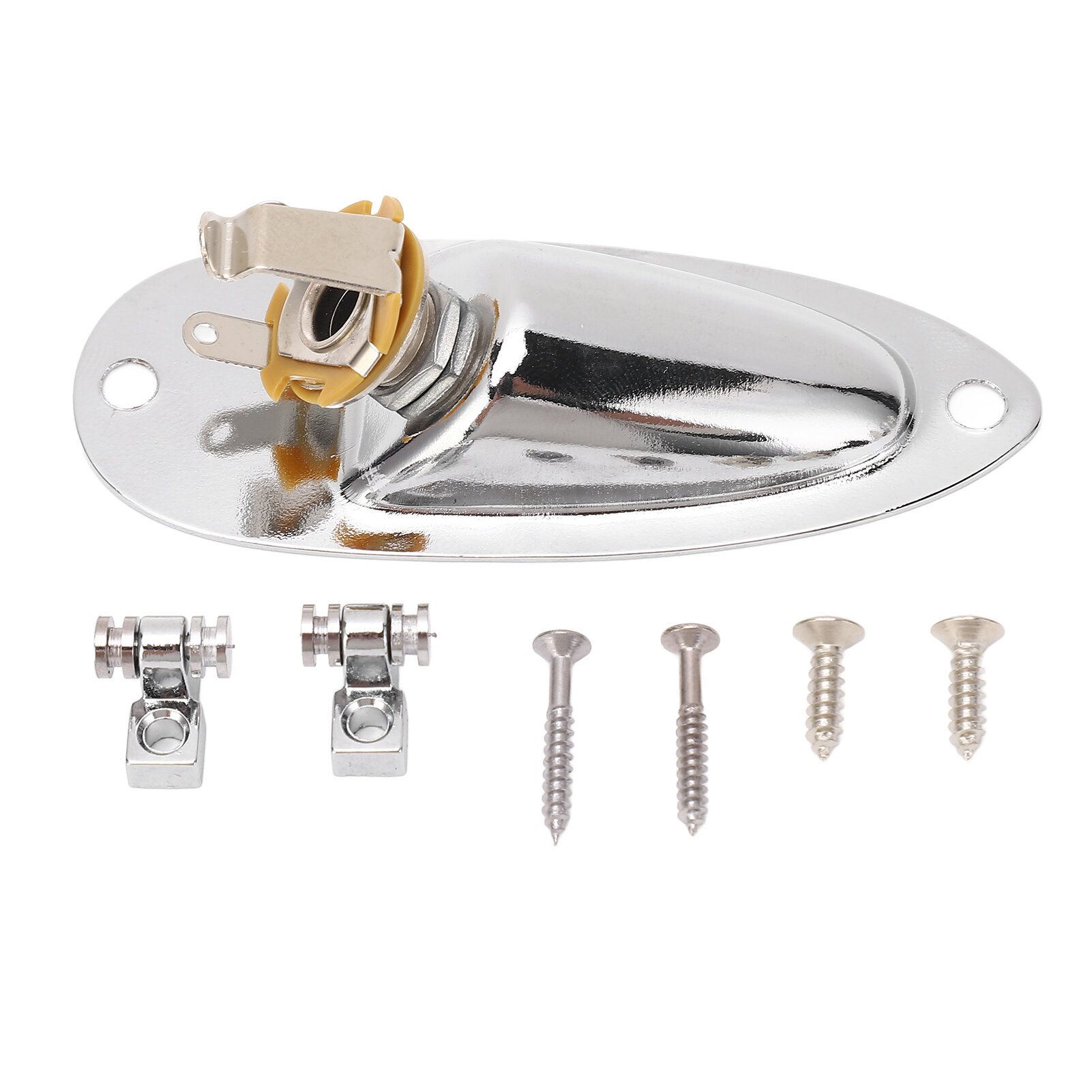 Гитарный входной разъем типа "лодочный" 6,35 мм, металлический выходной разъем для электрогитары с двумя фиксаторами струн GT50, серебристый.