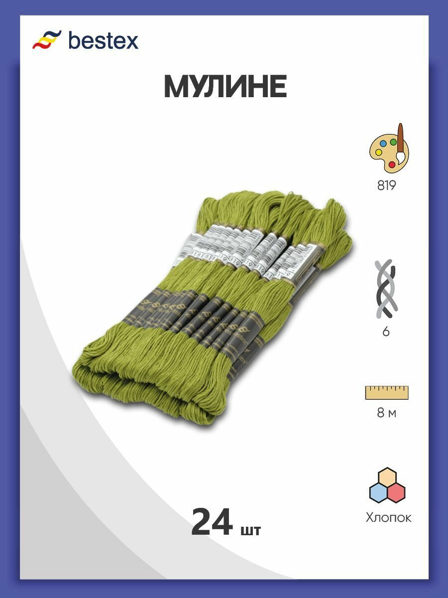 Мулине одноцветный набор Bestex, мерсеризованный хлопок, 24 шт (819)