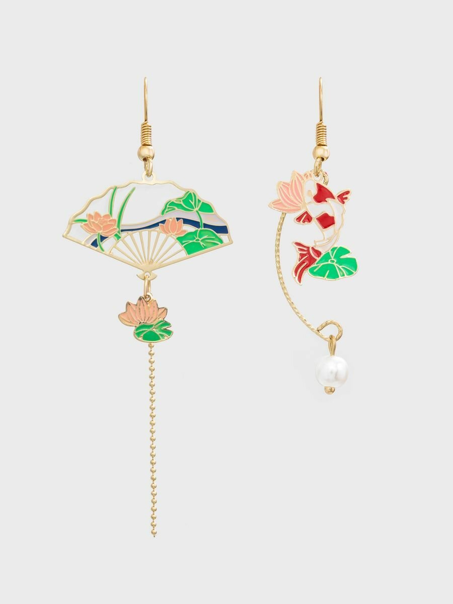 Серьги непарные, эмаль, жемчуг имитация, акрил