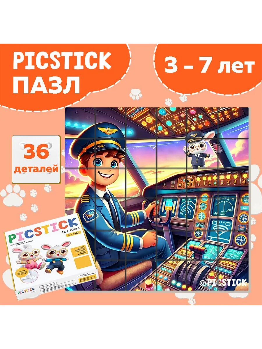 Пазл для детей Пилот 36 эл. 24*24 см