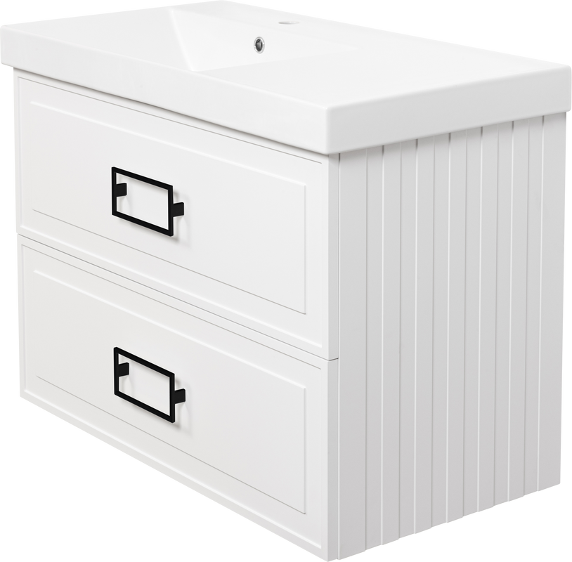 Тумба с раковиной La Fenice Cubo Twin 90 L bianco, ручки черные, раковина Cubo 90 L