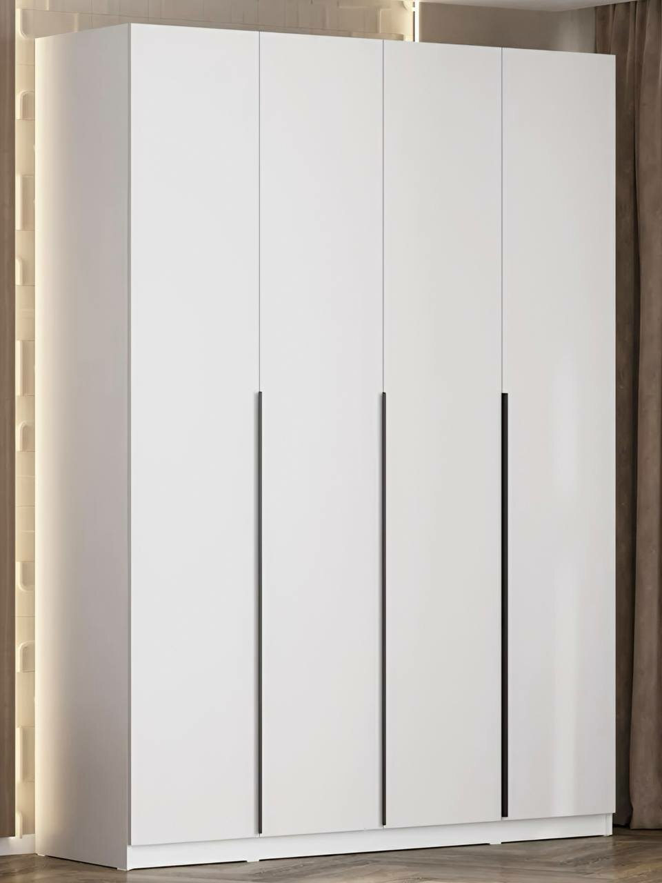 Шкаф 4-х створчатый ШК-5 ЛДСП белый текстурный (1601/506/2216 мм) для дома, дачи, офиса